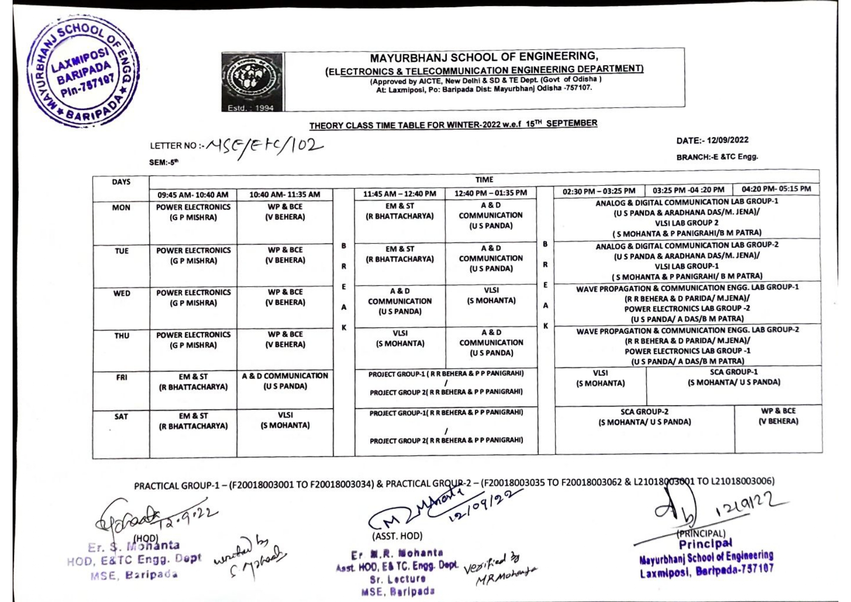 TIME TABLE WINTER 2022