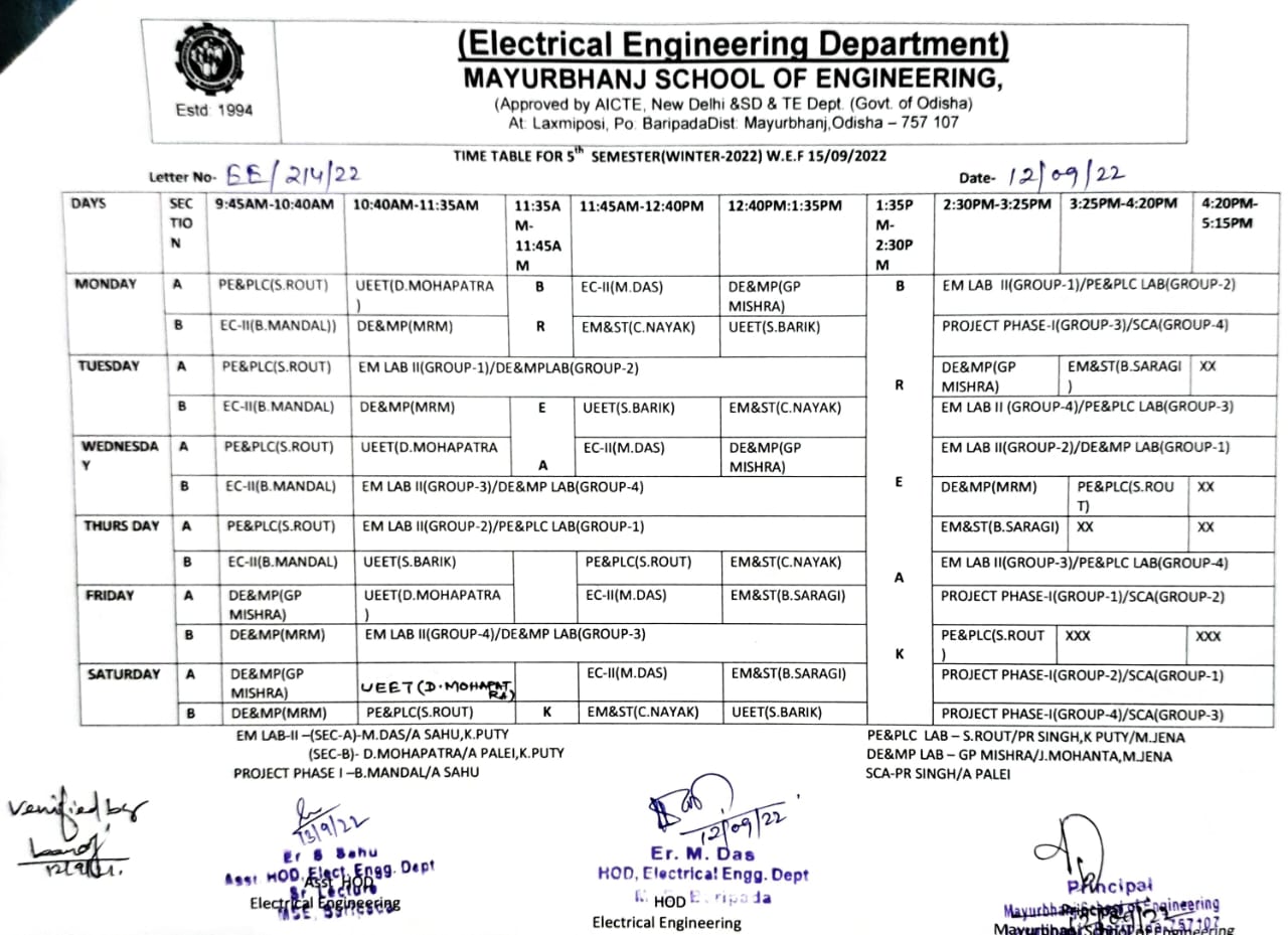 TIME TABLE WINTER 2022