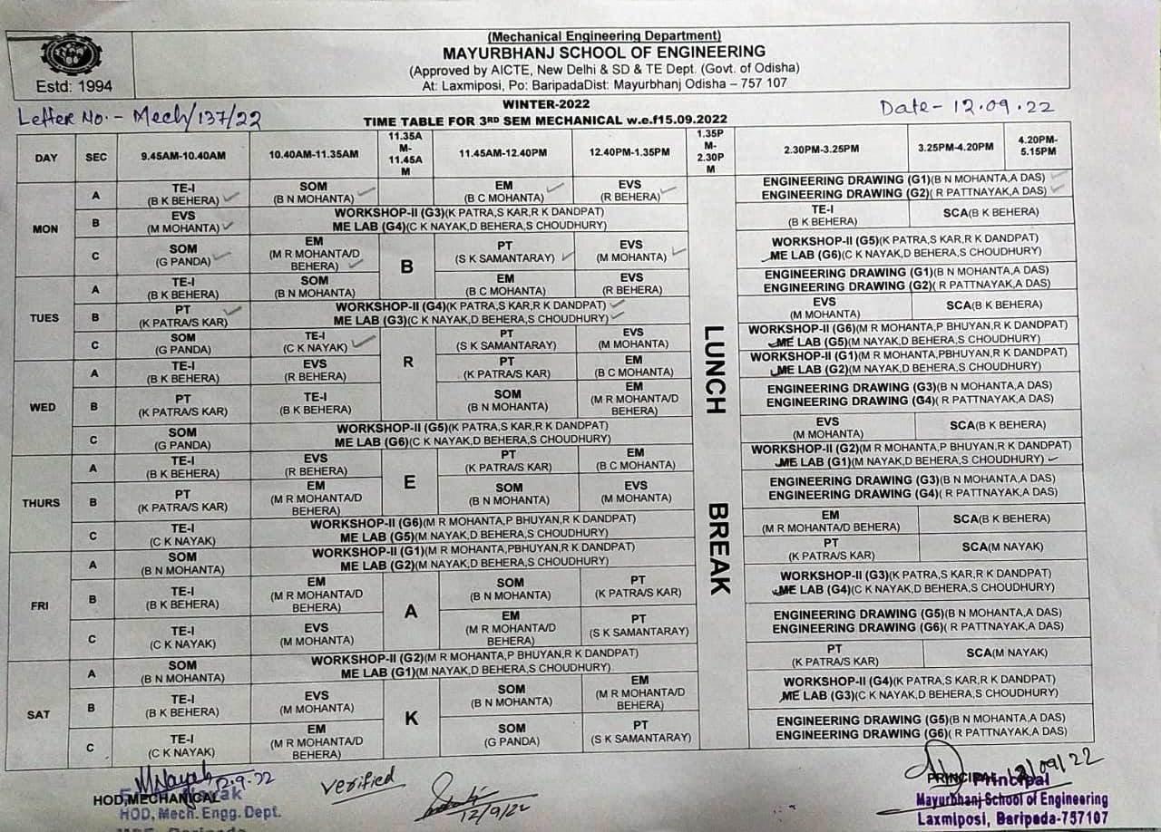 TIME TABLE WINTER 2022