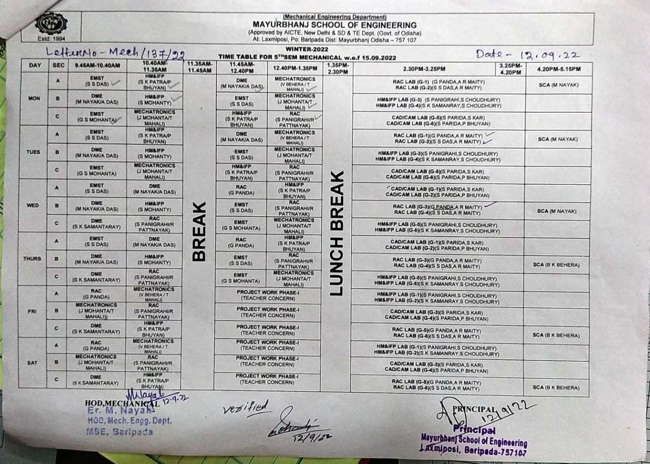 TIME TABLE WINTER 2022