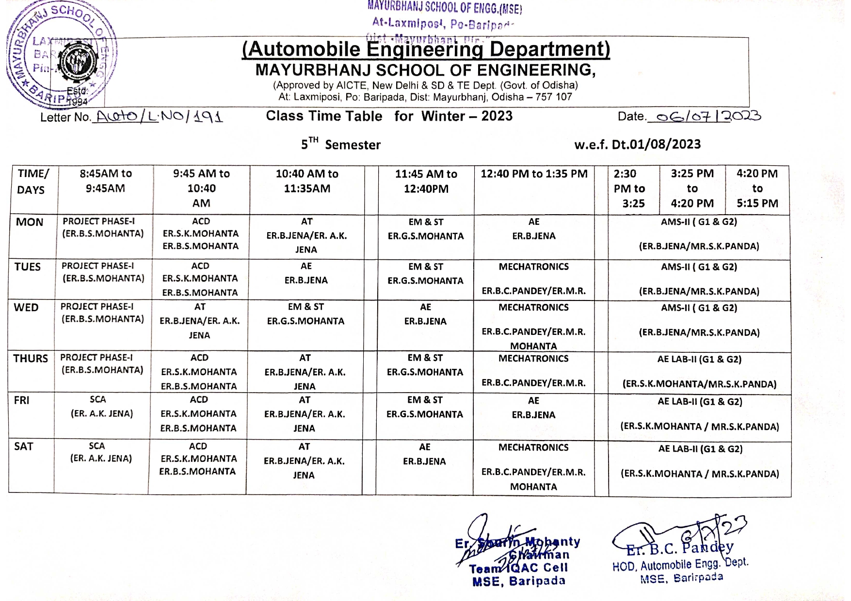 TIME TABLE WINTER-2023