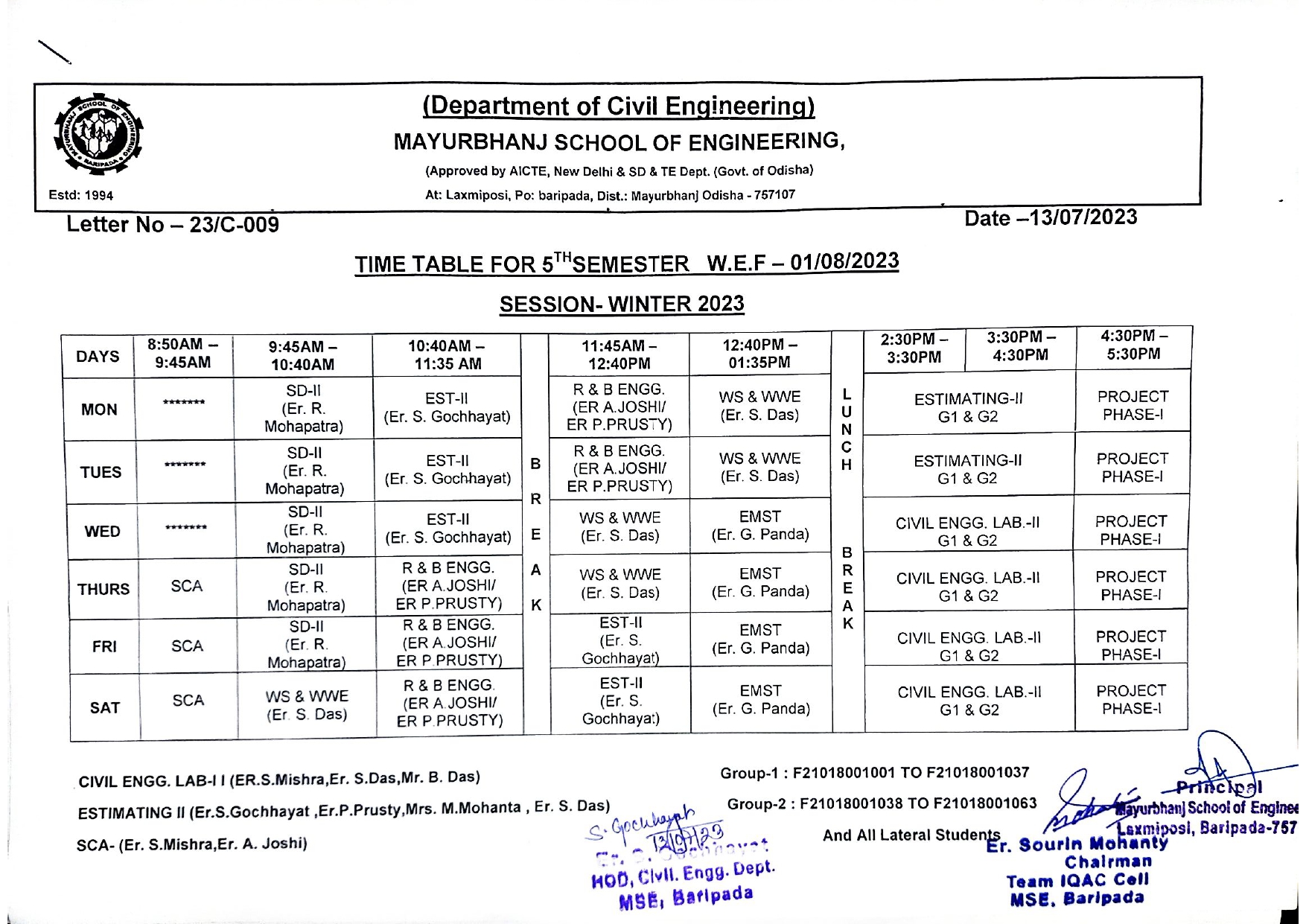 TIME TABLE WINTER-2023